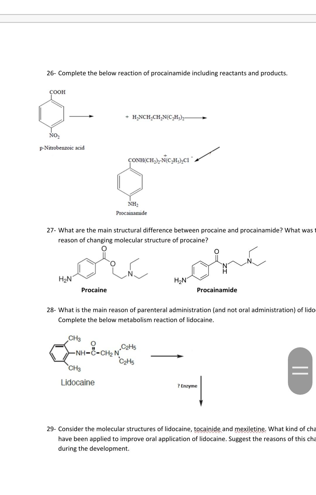 Solved 26- Complete the below reaction of procainamide | Chegg.com