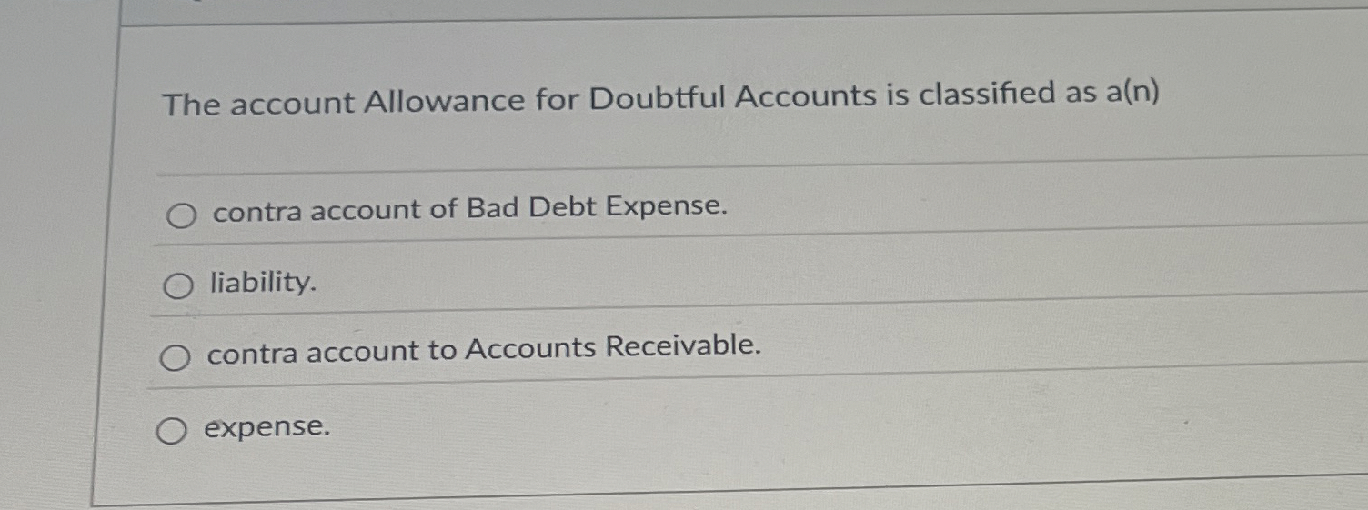 Solved The account Allowance for Doubtful Accounts is | Chegg.com