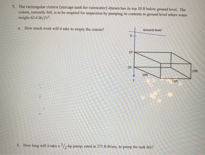 Solved 7. The rectangular cistern (storage tank for | Chegg.com