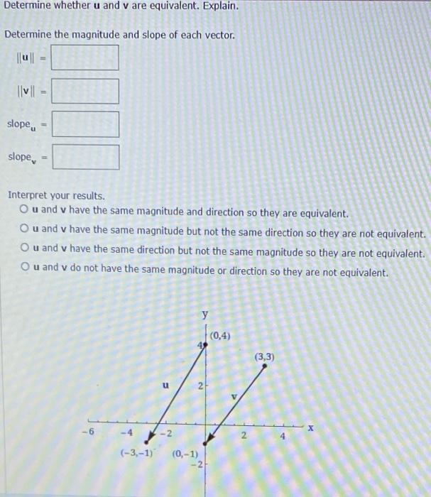 Solved Determine whether u and v are equivalent. Explain. | Chegg.com