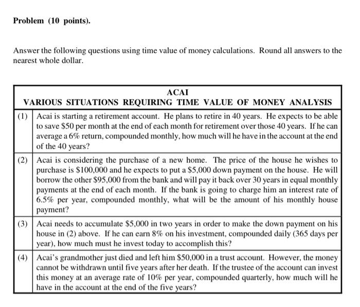 Solved Problem (10 points). Answer the following questions | Chegg.com