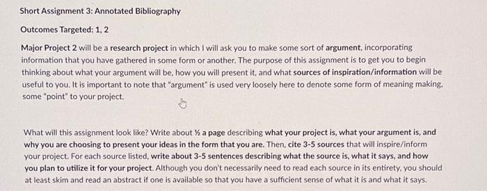 Short Assignment 3: Annotated Bibliography Outcomes | Chegg.com