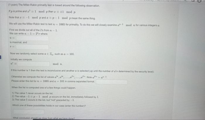 Solved (1 point) This question concerns primality testing. | Chegg.com