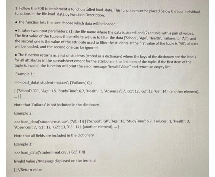 Solved 1. Follow the FDR to implement a function called | Chegg.com