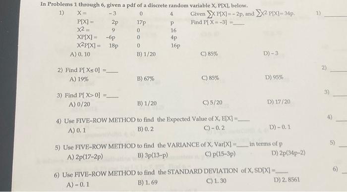Solved In Problems 1 through 6, given a pdf of a discrete | Chegg.com