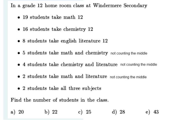 Solved In a grade 12 home room class at Windermere Secondary | Chegg.com