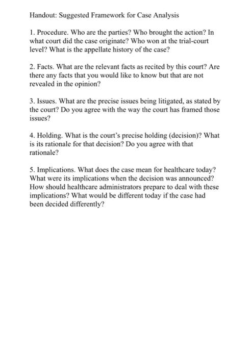 Solved Handout: Suggested Framework for Case Analysis 1. | Chegg.com