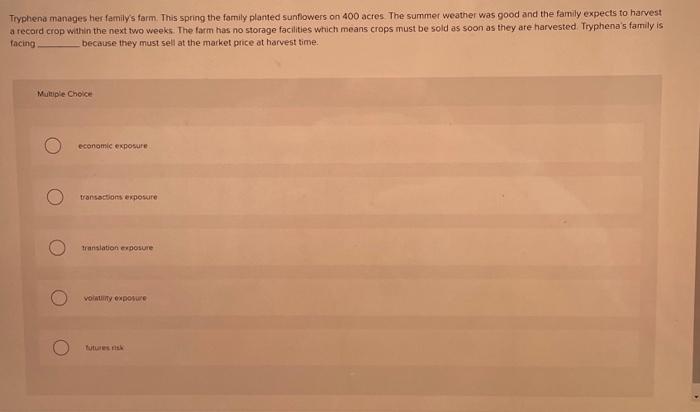 Solved Tryphena manages her family's farm. This spring the | Chegg.com