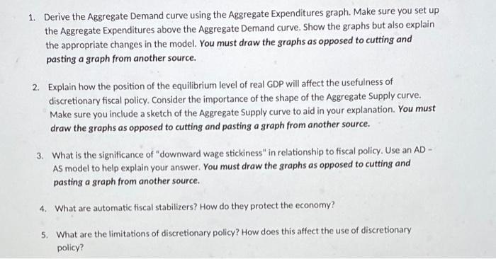 Solved 1. Derive the Aggregate Demand curve using the | Chegg.com