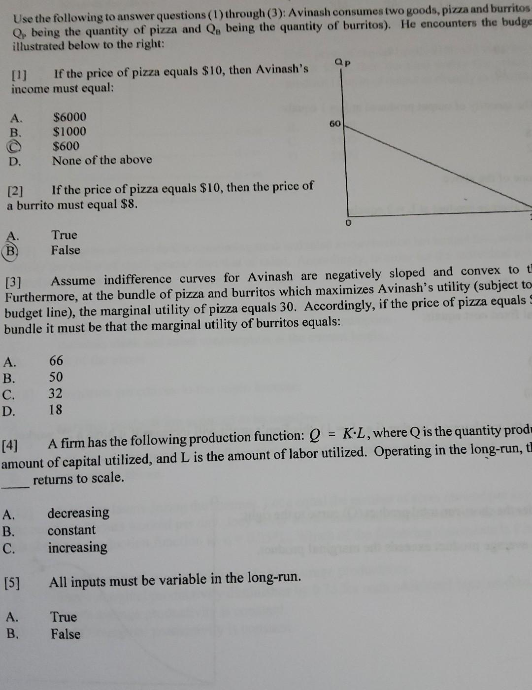 Solved Use the following to answer questions (1) through | Chegg.com