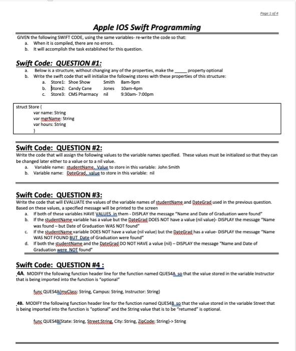 Solved GIVEN the following SWIFT COOE, using the same | Chegg.com