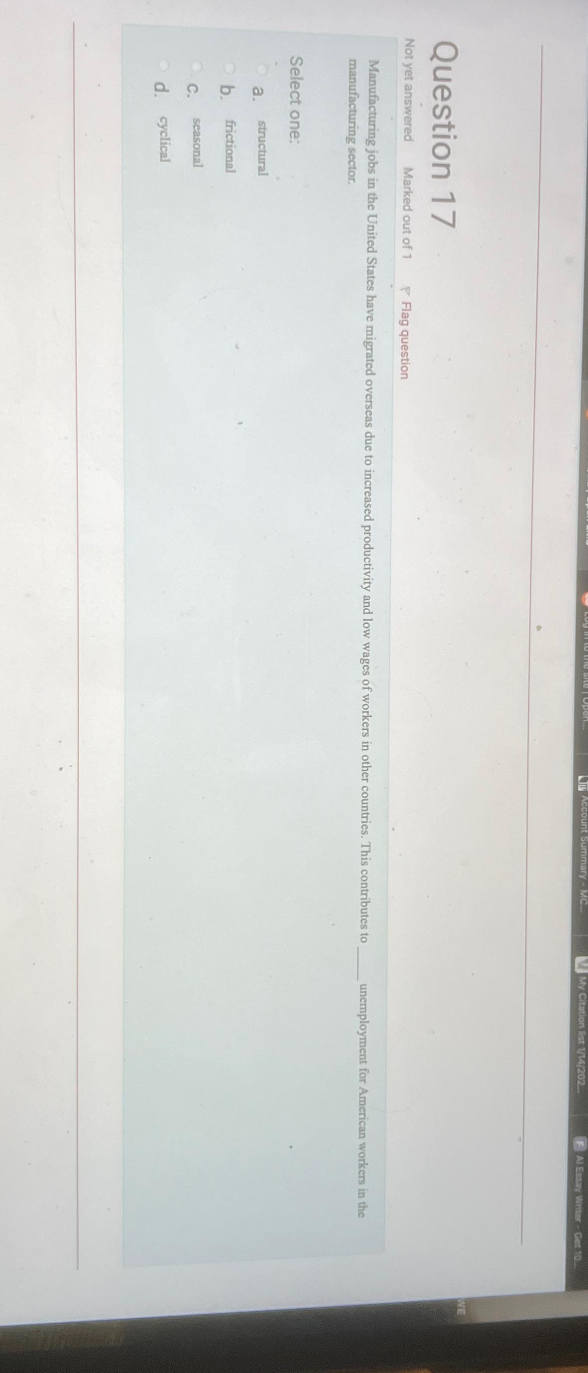 Solved Question 17Not yet answeredMarked out of 1Flag | Chegg.com Solved Question 17Not yet answeredMarked out of 1Flag | Chegg.com