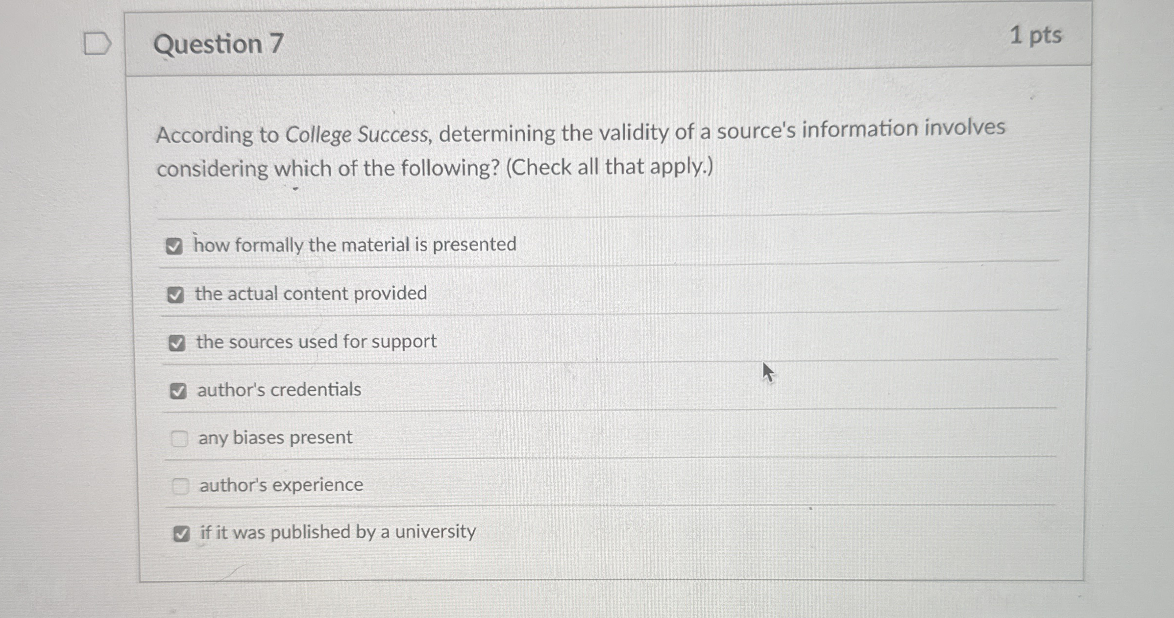 Solved Question 7According to College Success, determining | Chegg.com