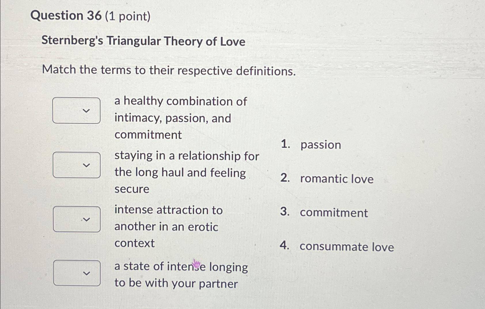 Solved Question 36 (1 ﻿point)Sternberg's Triangular Theory | Chegg.com