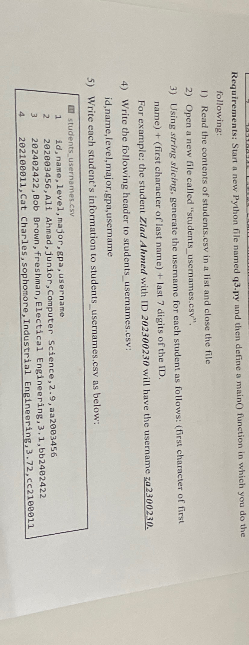 Solved Requirements: Start a new Python file named q3.py and | Chegg.com