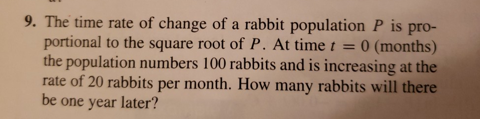 Solved 9. The time rate of change of a rabbit population P | Chegg.com