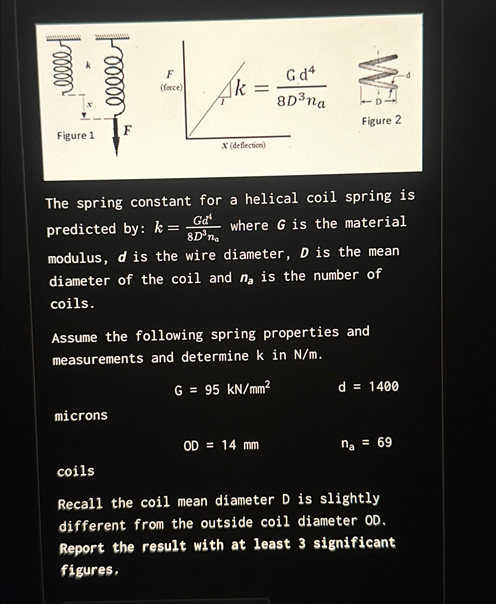 Solved The spring constant for a helical coil spring is | Chegg.com