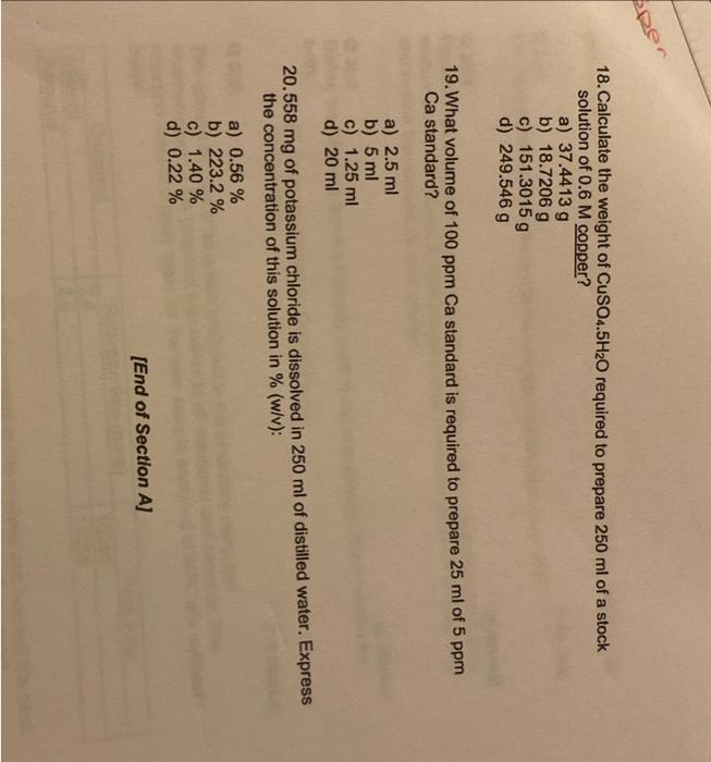 Solved 18. Calculate the weight of CuSO4.5H2O required to | Chegg.com
