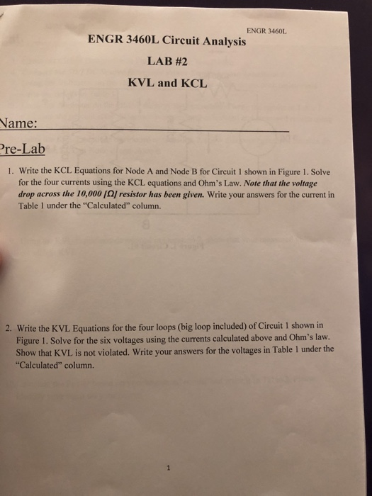 ENGR 3460L ENGR 3460L Circuit Analysis LAB #2 KVL and | Chegg.com