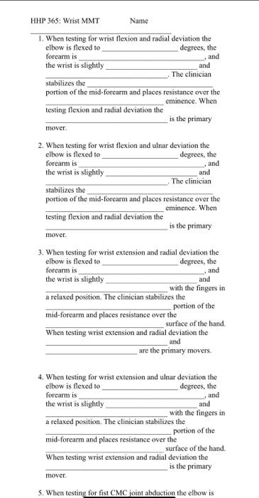 Solved HHP 365: Wrist MMT Name 1. When testing for wrist | Chegg.com