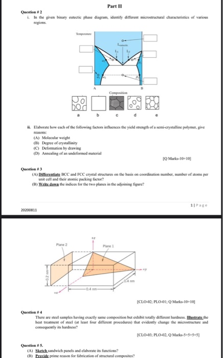 Solved Part II Question 2 1. In the given binary eutectic | Chegg.com
