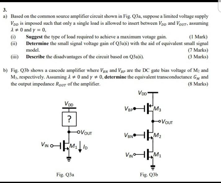 Solved 3 A Based On The Common Source Amplifier Circuit 4759