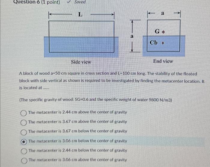 Solved A block of wood a=50 cm square in cross section and | Chegg.com