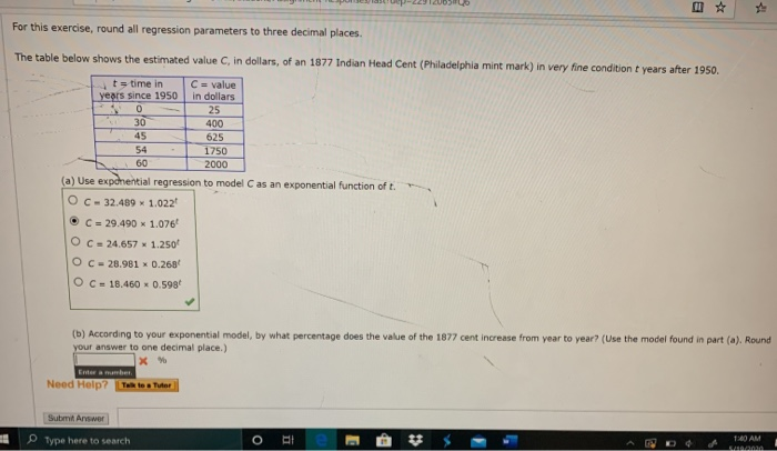 Solved For this exercise, round all regression parameters to | Chegg.com