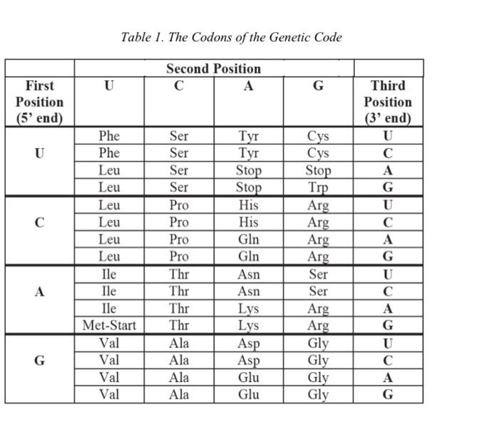 Solved Table 1. The Codons of the Genetic CodePoint | Chegg.com