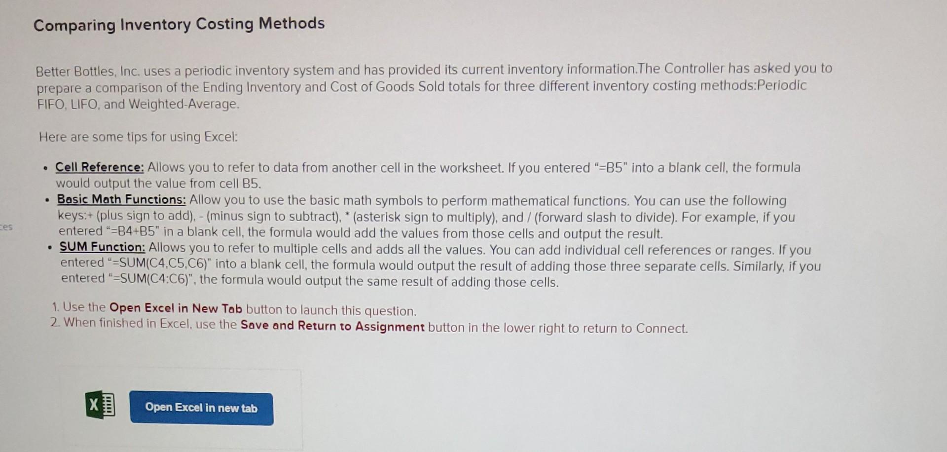 Solved Comparing Inventory Costing Methods Better Bottles, | Chegg.com