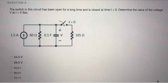 Solved QUESTION 8 The switch in this circuit has been open | Chegg.com