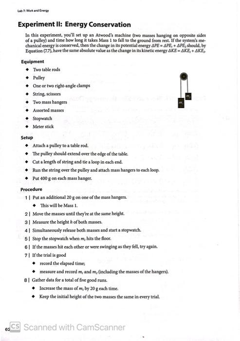 Lab 7 Work and Energy Introduction The experiments in | Chegg.com