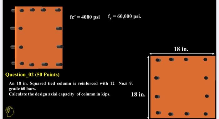 Solved Question_02 (50 Points) An 18 in. Squared tied column | Chegg.com