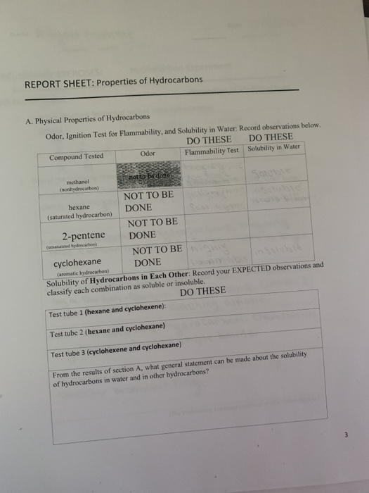 Solved REPORT SHEET: Properties of Hydrocarbons A. Physical | Chegg.com
