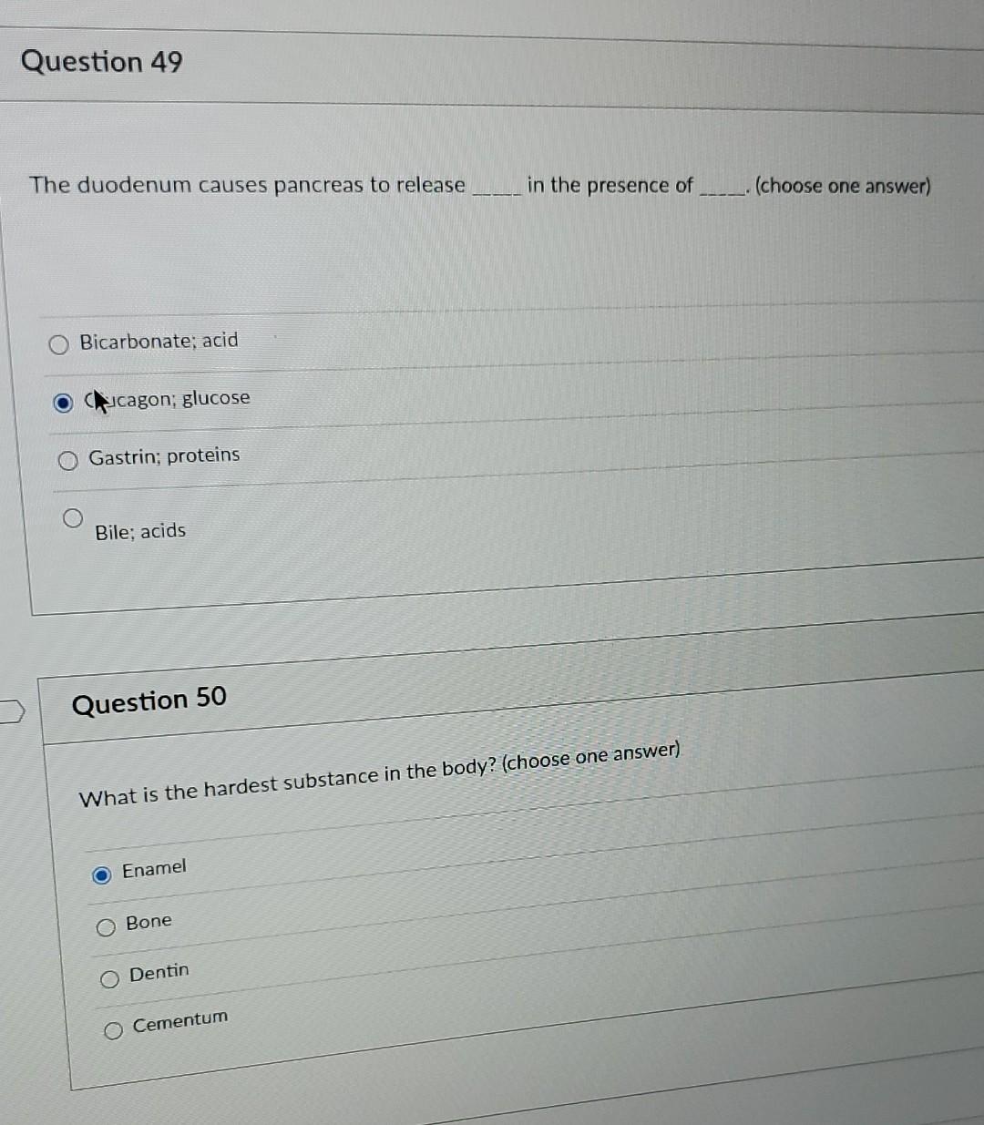 Solved The duodenum causes pancreas to release in the | Chegg.com