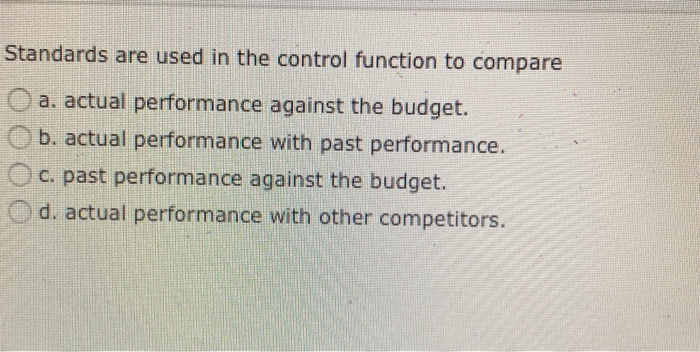 Solved Standards are used in the control function to compare | Chegg.com