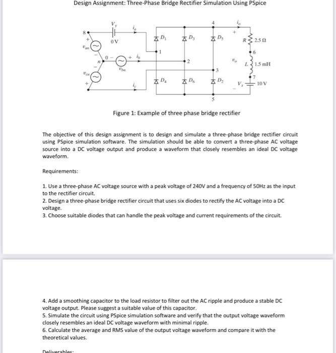 Design Assignment: Three-Phase Bridge Rectifier | Chegg.com