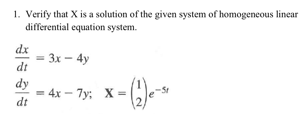 Solved Verify that x ﻿is a solution of the given system of | Chegg.com