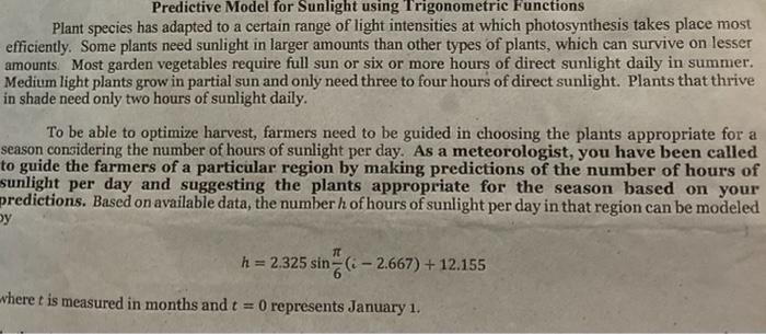 Solved Predictive Model for Sunlight using Trigonometric | Chegg.com