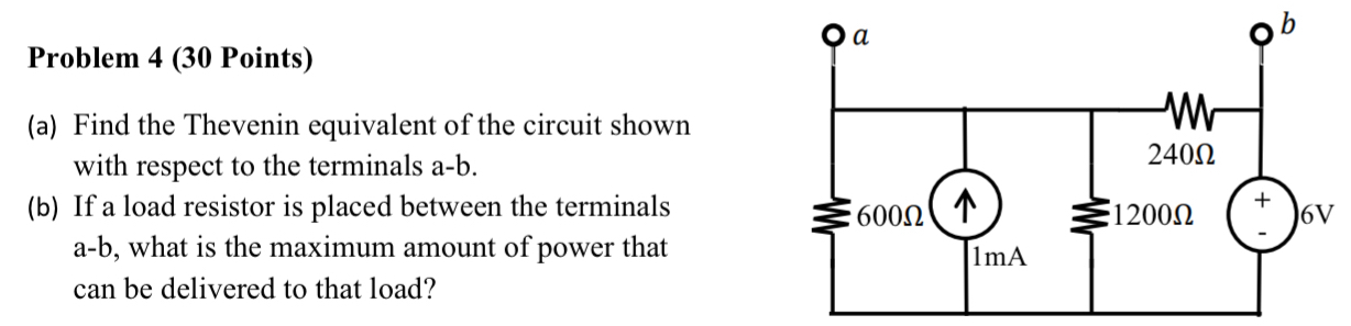 Solved Problem 4 (30 ﻿Points)(a) ﻿Find the Thevenin | Chegg.com