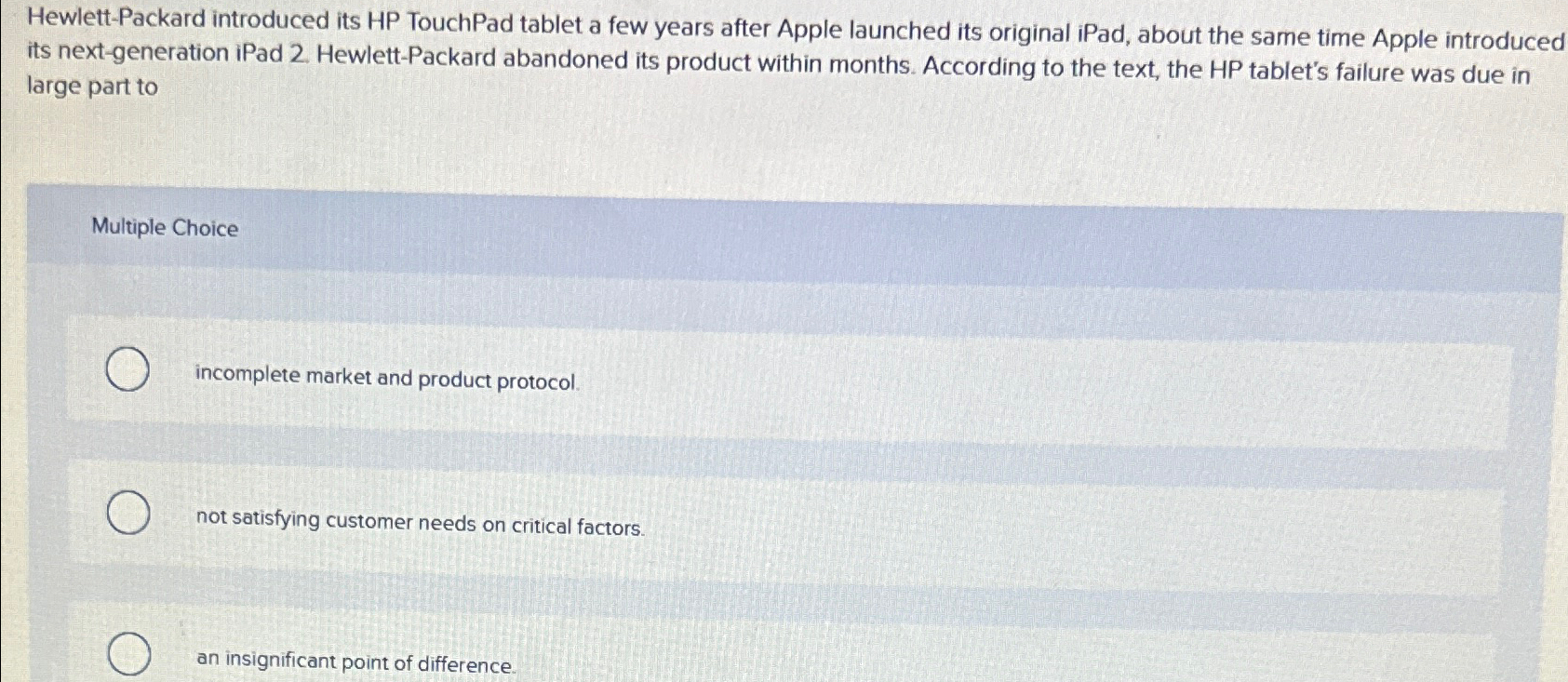 Solved Hewlett-Packard introduced its HP TouchPad tablet a | Chegg.com