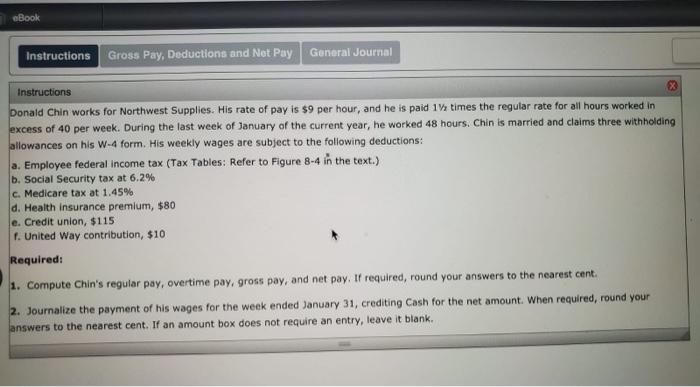 Solved eBook Instructions Gross Pay, Deductions and Net Pay | Chegg.com