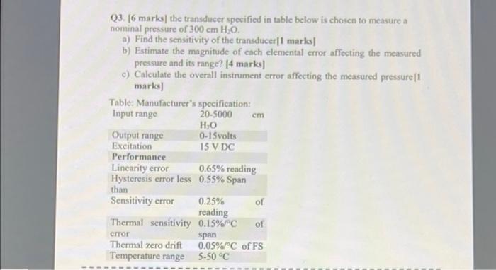 Solved cm Q3. 16 marks the transducer specified in table | Chegg.com