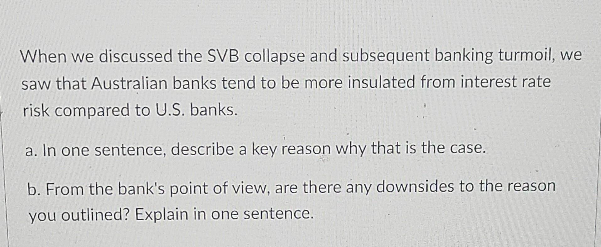 Solved When we discussed the SVB collapse and subsequent | Chegg.com