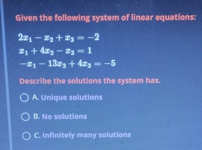 Solved Given the following system of linear | Chegg.com