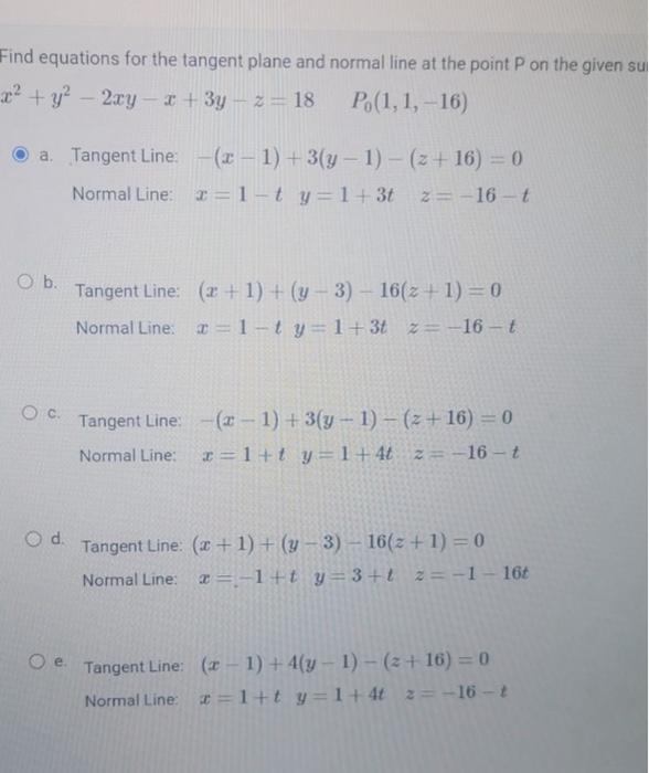 Solved Find equations for the tangent plane and normal line | Chegg.com