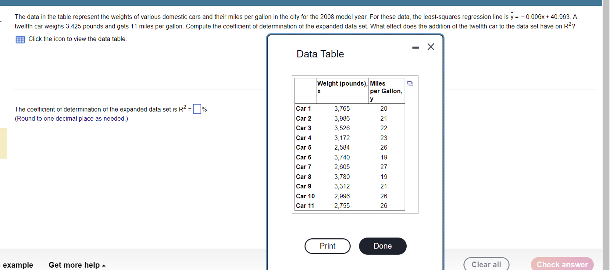 Solved The coefficient of determination of the expanded data | Chegg.com