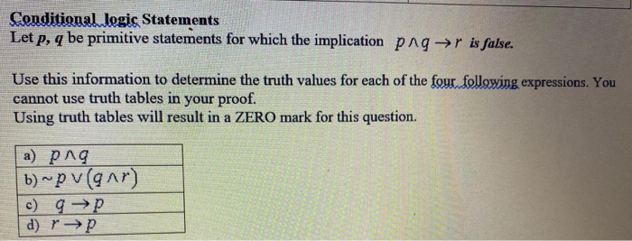 Solved Conditional logic Statements Let p, q be primitive | Chegg.com