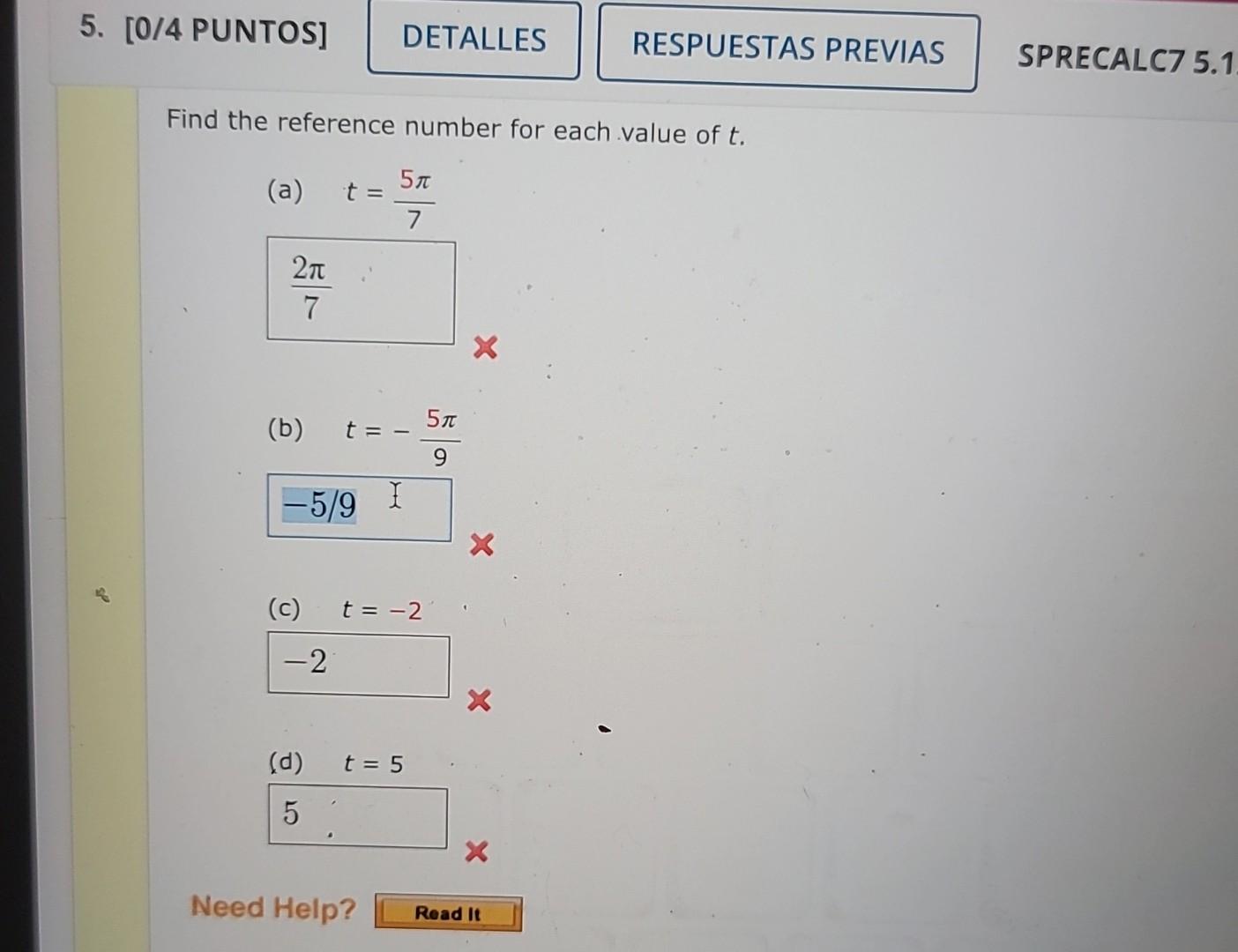 Solved Find the reference number for each value of t. (a) | Chegg.com