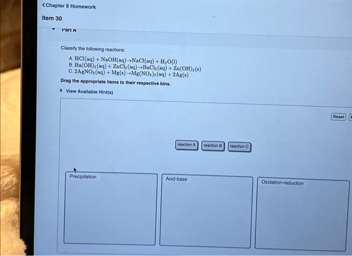 Solved Classify the following reactions: A. | Chegg.com